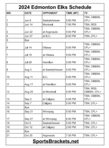 2024 Edmonton Elks Schedule; Printable, TV Broadcasts - Sports Brackets