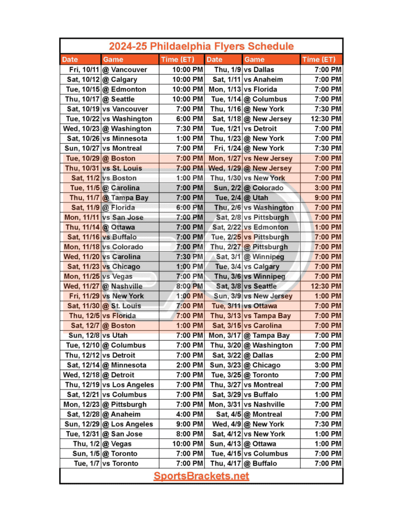 2026-27 Philadelphia Flyers Schedule: Release Date, Printable Opponents ...