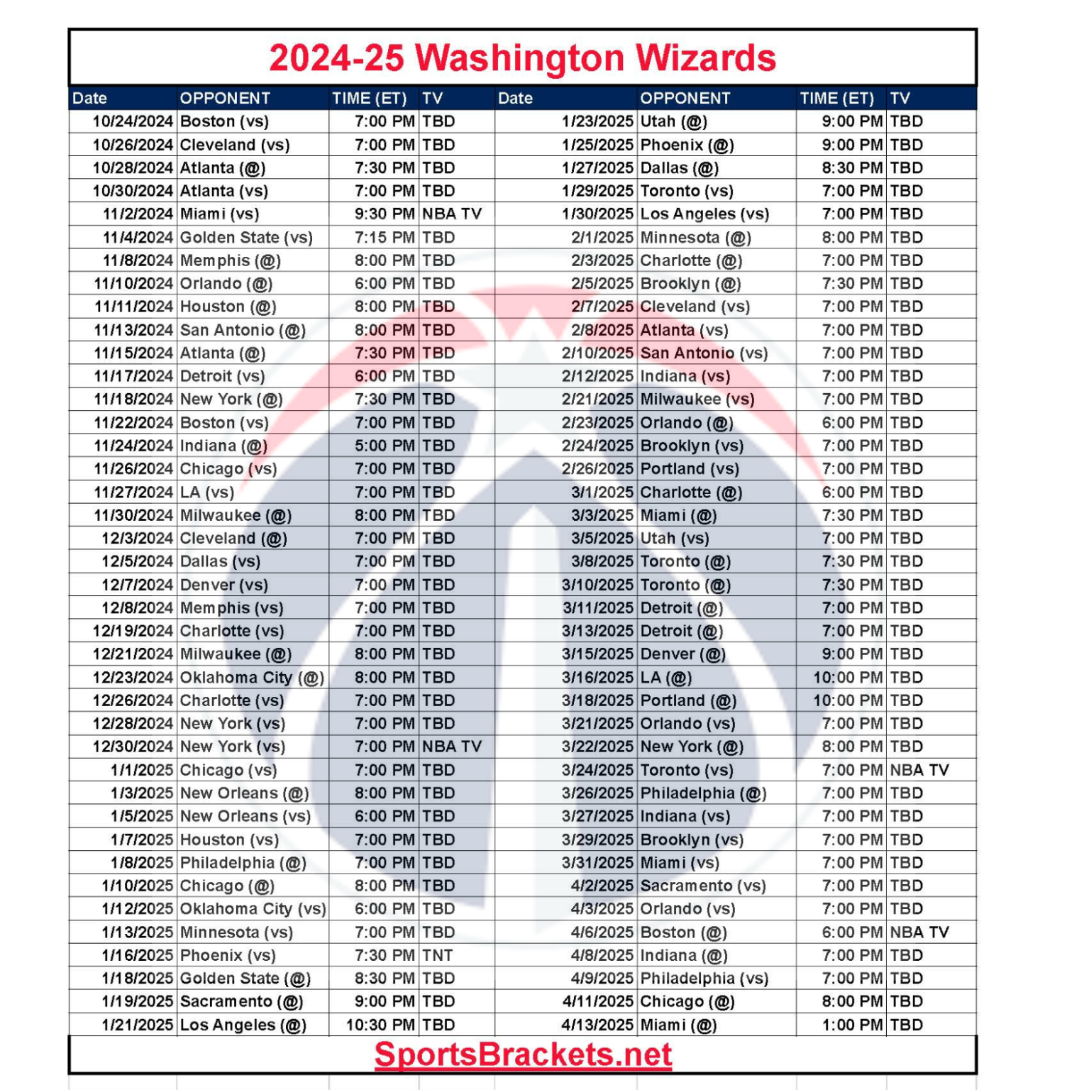 Printable 2024-25 Cleveland Cavaliers Schedule; TV Broadcasts and ...