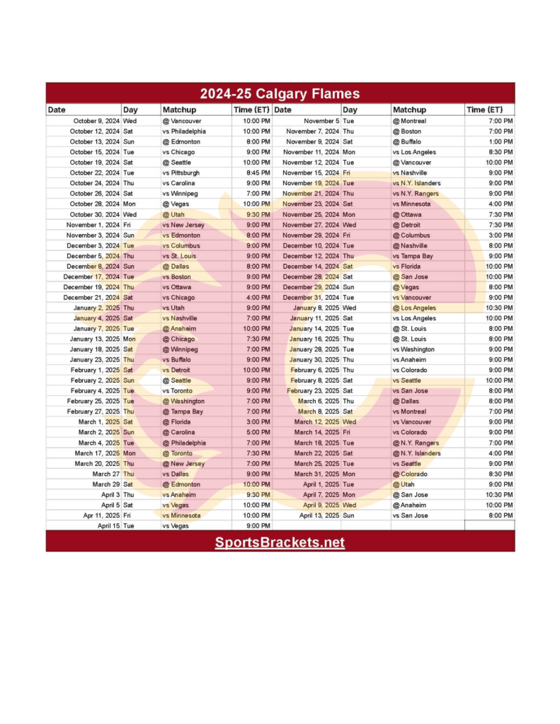 NHL Schedule; Printable and TV Lineups - Sports Brackets