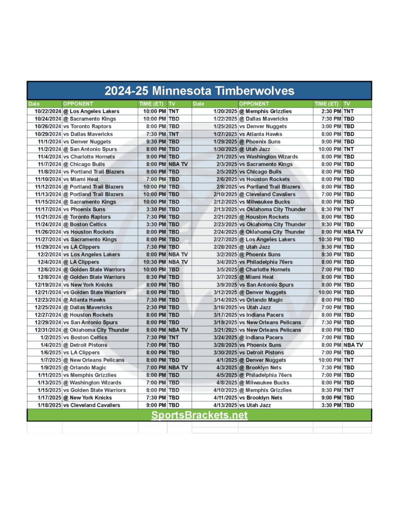 2026-27 NBA Schedule: Printable, PDF, TV Lineups - Sports Brackets