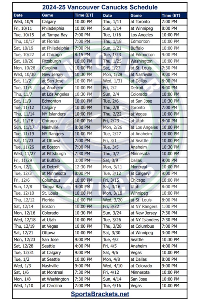 Printable 2025 NHL Playoff Bracket; Schedule and Matchups - Sports Brackets