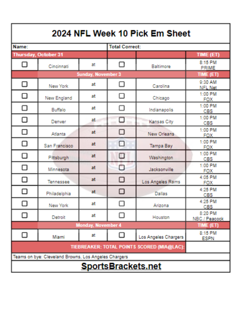 2024 NFL Bye Week Schedule Released; Printable, By Team and By Week ...