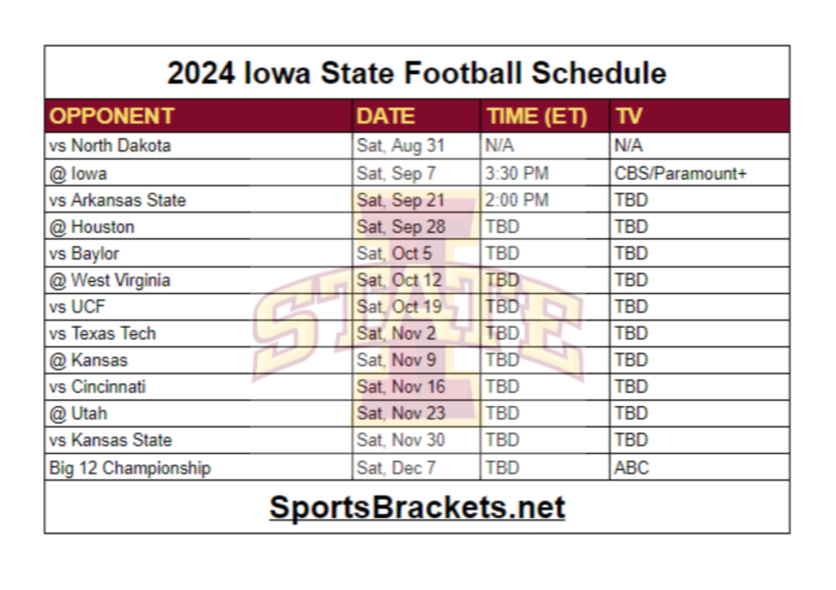 College Football Schedule; Printable and TV Lineups - Sports Brackets