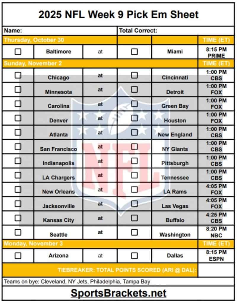 2026 NFL Schedule Grid: Printable Master Schedule and Key Dates ...