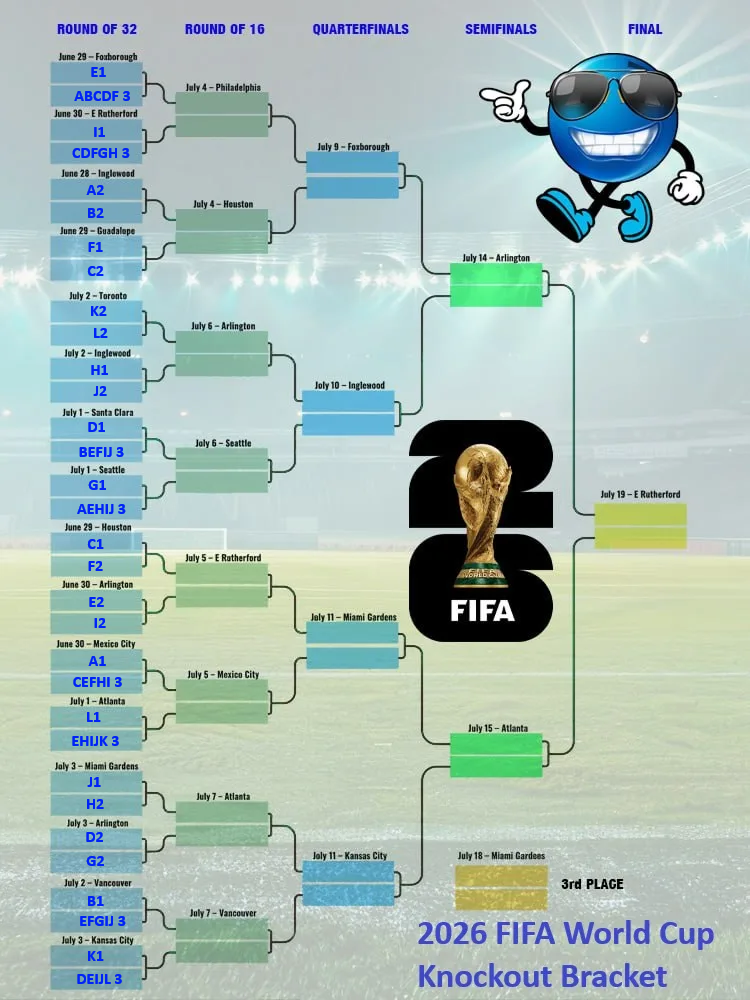 2026 World Cup Bracket with Groups Filled In; Printable PDF - Sports Brackets