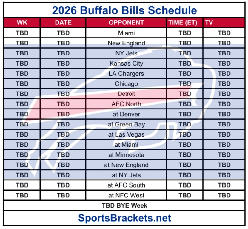 Printable 2026 Buffalo Bills Schedule; Matchups and TV Broadcasts ...