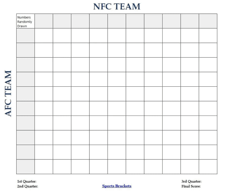 Free Printable Super Bowl Squares 2026: Patriots vs Seahawks 100-Square ...