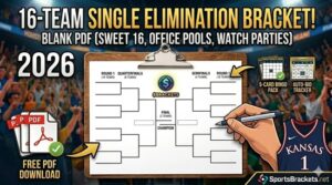 Printable 16-Team Single Elimination Bracket: Blank PDF for Tournament ...