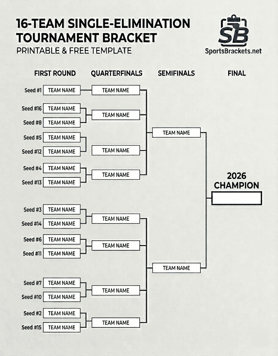 Blank Tournament Brackets: Printable 10, 12, and 16-Team PDF Templates ...